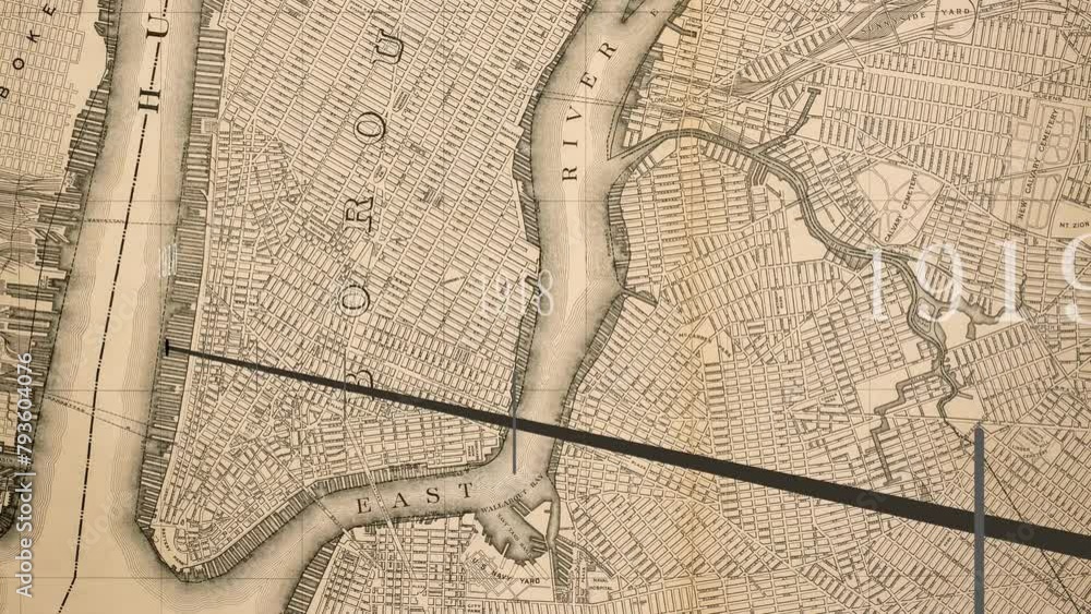 Historic New York map with timeline from 1910 to 1930 showing evolution ...