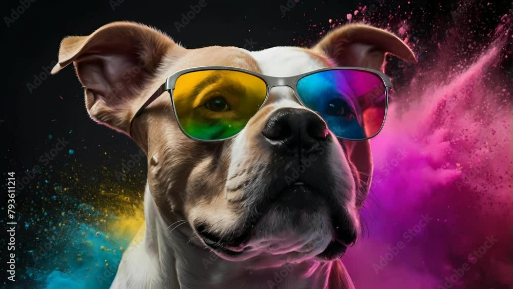 dog in glasses with powder explosion background, seamless Animation ...