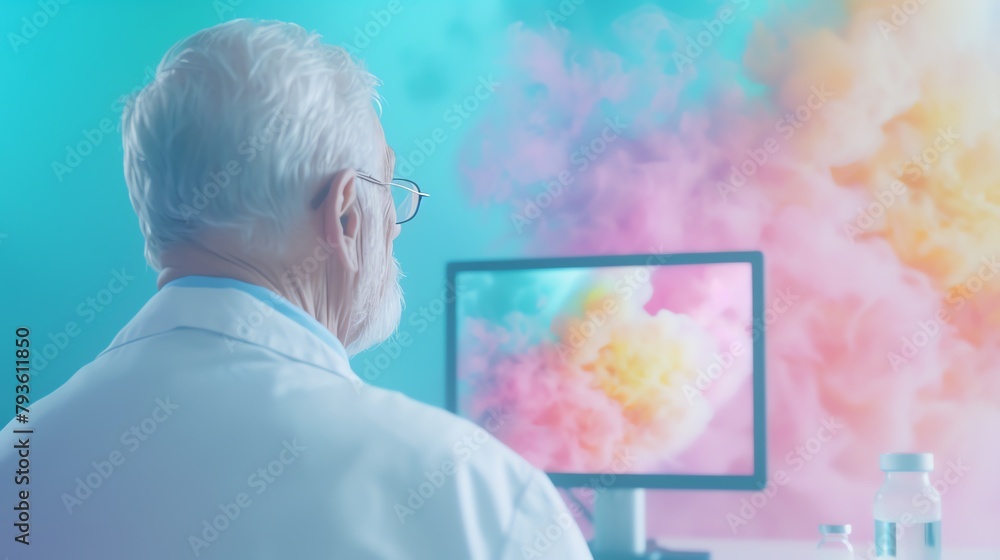 Scientist examining malaria parasites through a microscope in a ...