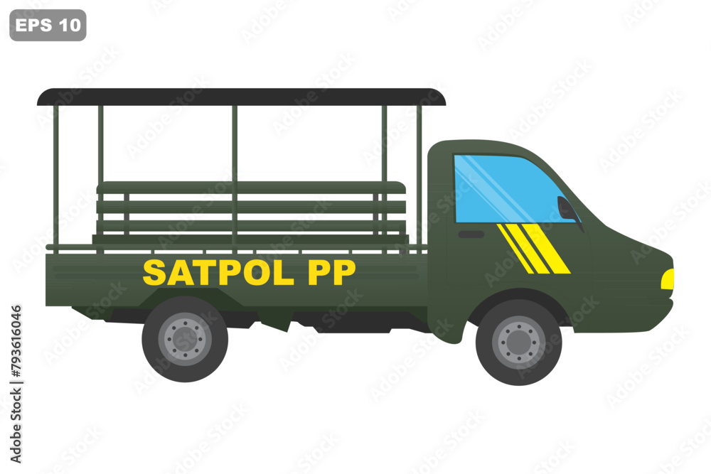 vector of a dark green Indonesian civil service police patrol car with ...