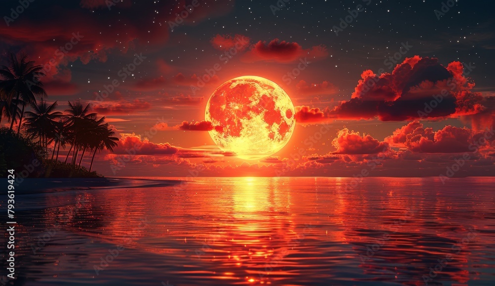 Stunning full moon sets over the tranquil Indian Ocean, 4k wallpaper ...