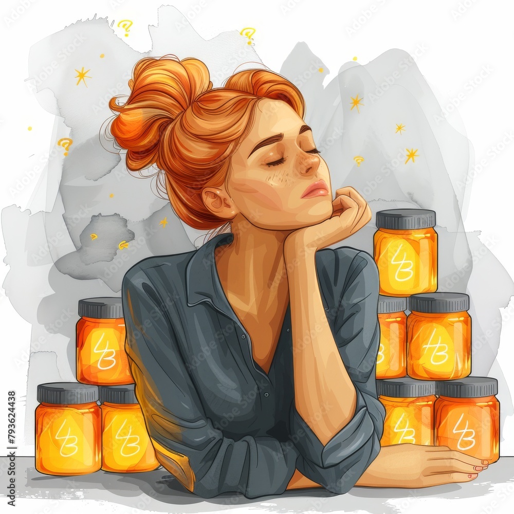 Modern illustrations of a tired business woman and low battery power ...