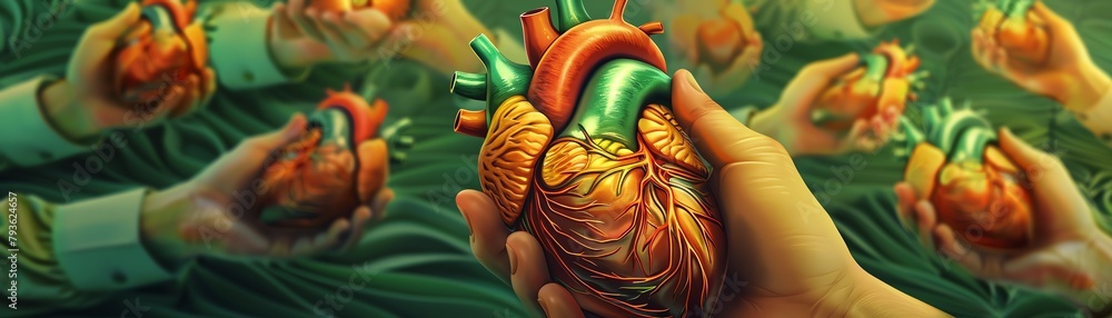 Cardiologist presenting a healthy human heart model during a medical ...