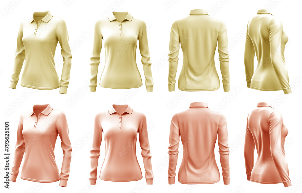2 Set of woman pastel light yellow orange front, back and side view ...