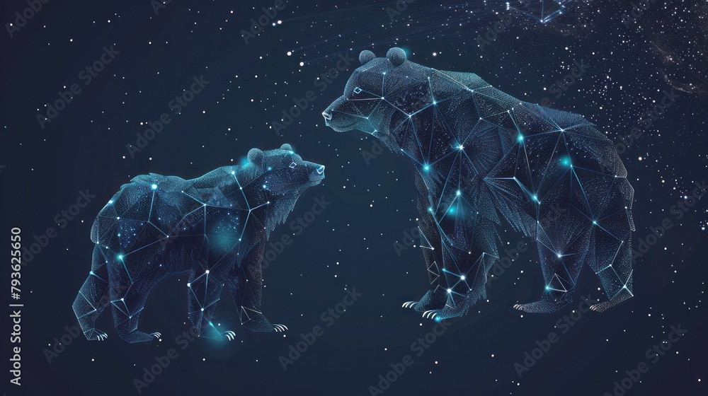 wireframe Ursa Major and Ursa Minor. Low poly constellation. Great Bear ...