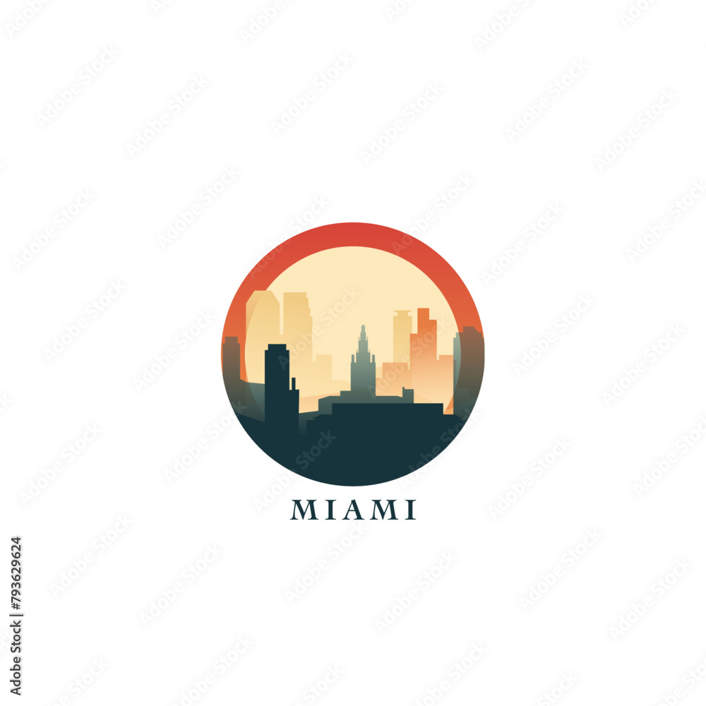 Miami cityscape, vector gradient badge, flat skyline logo, icon. USA ...