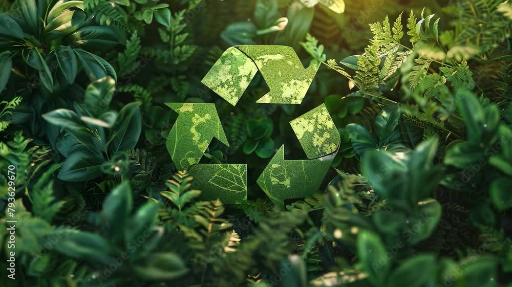 Earth Day. Recycle symbol made of leafy greenery. Conceptual recycling ...