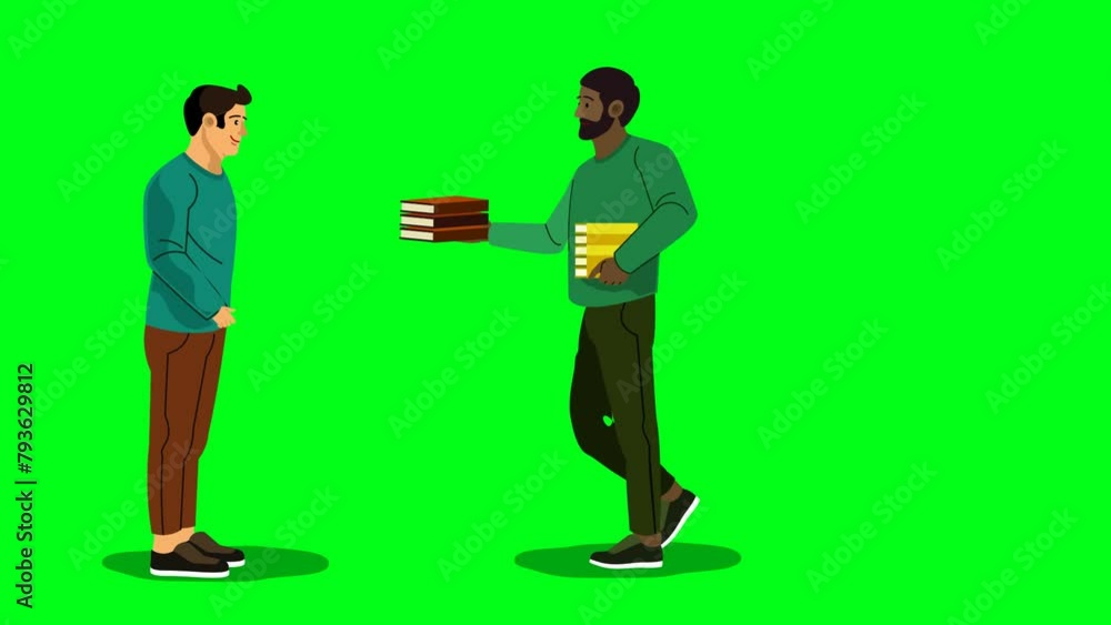 2d animated cartoon character of a man walking and carrying some books ...