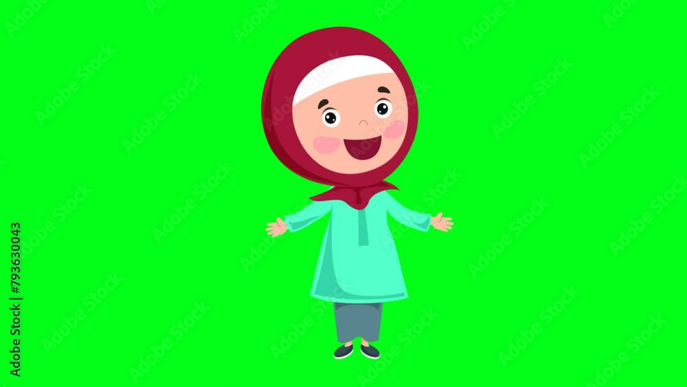 2d animated cartoon Islamic girl character with hijab and headscarf ...