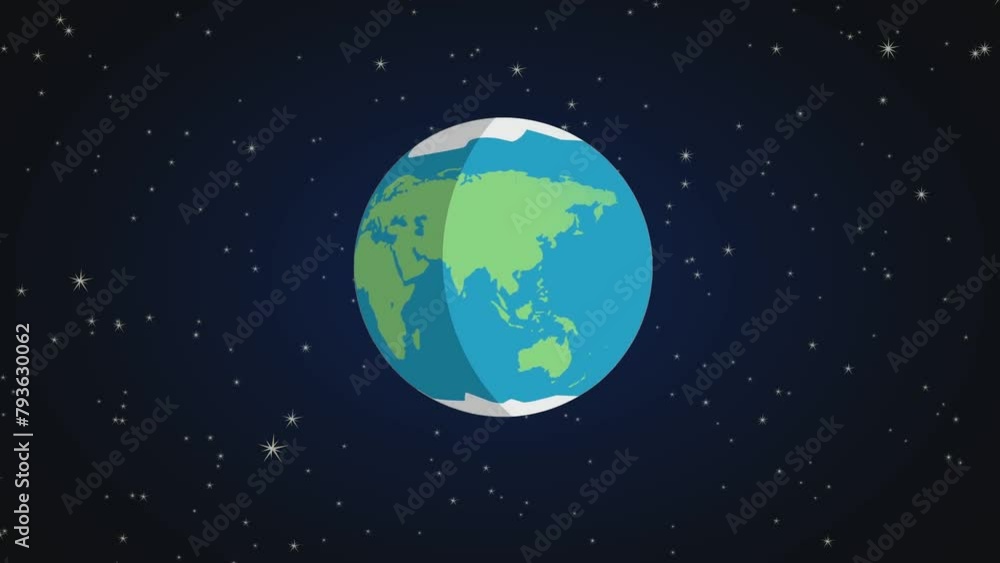 2d animated cartoon rotation of the earth planet in space among stars ...