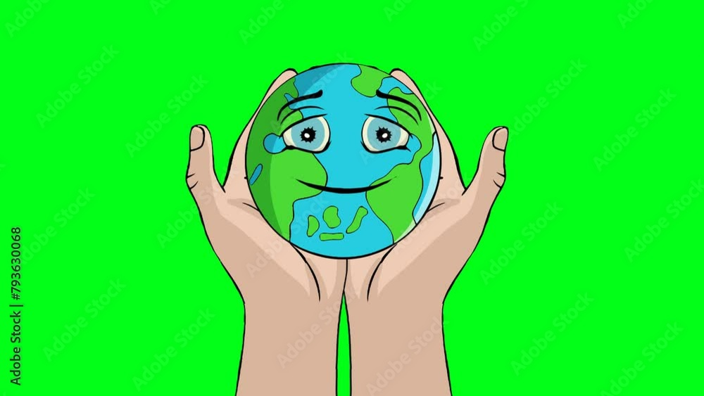 2d animated cartoon planet Earth is smiling and shedding tears of joy ...
