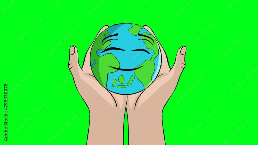 2d animated cartoon planet Earth is a character who is sad and crying ...