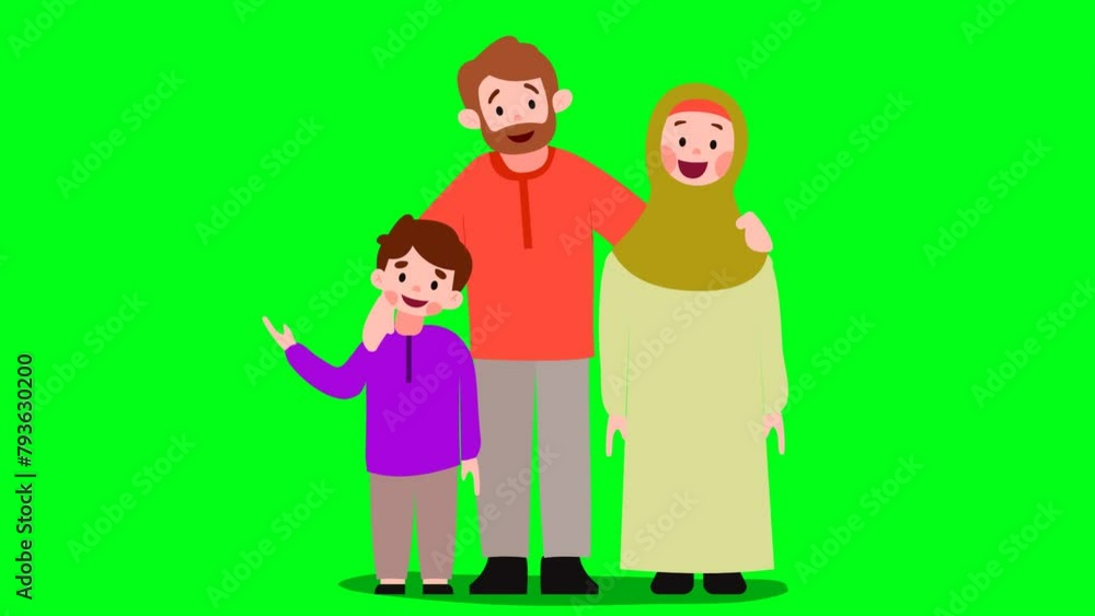 2d animated cartoon family characters of man, woman, parents, boy and ...