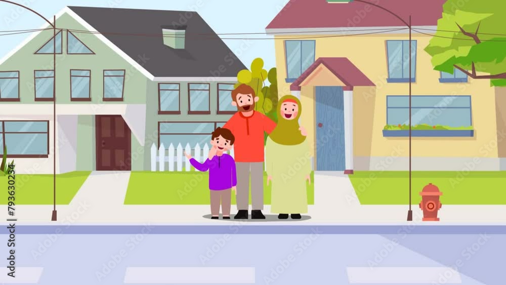 2d animated cartoon family characters of man, woman, parents, boy and ...