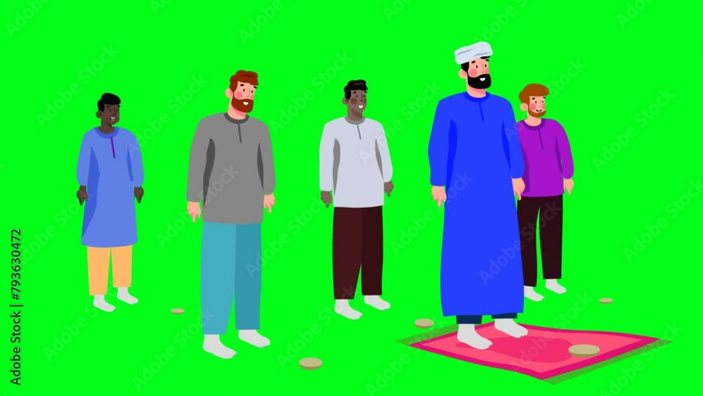 2d animated cartoon Prayers of Muslim people in the religion of Islam ...
