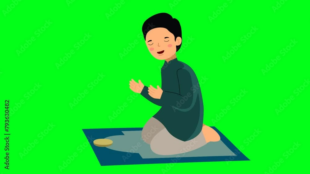 2d animated cartoon Muslim boy character raising his hands and praying ...