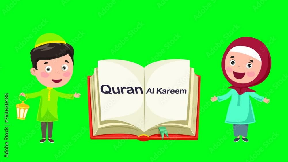 2d animated cartoon Islamic muslim boy and girl characters, they have ...