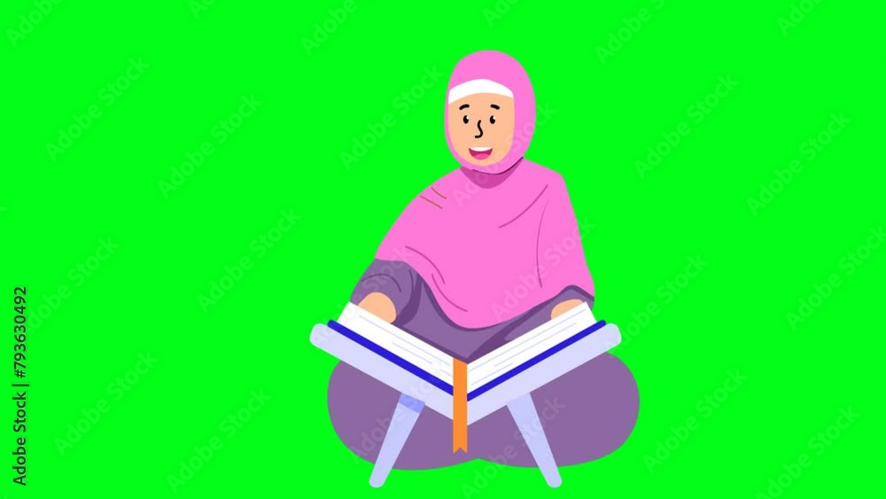 2d animated cartoon Female character of a woman who is muslim and reads ...
