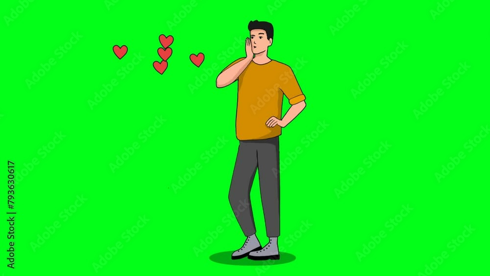 2d animated cartoon character of a man who is interested in a woman and ...