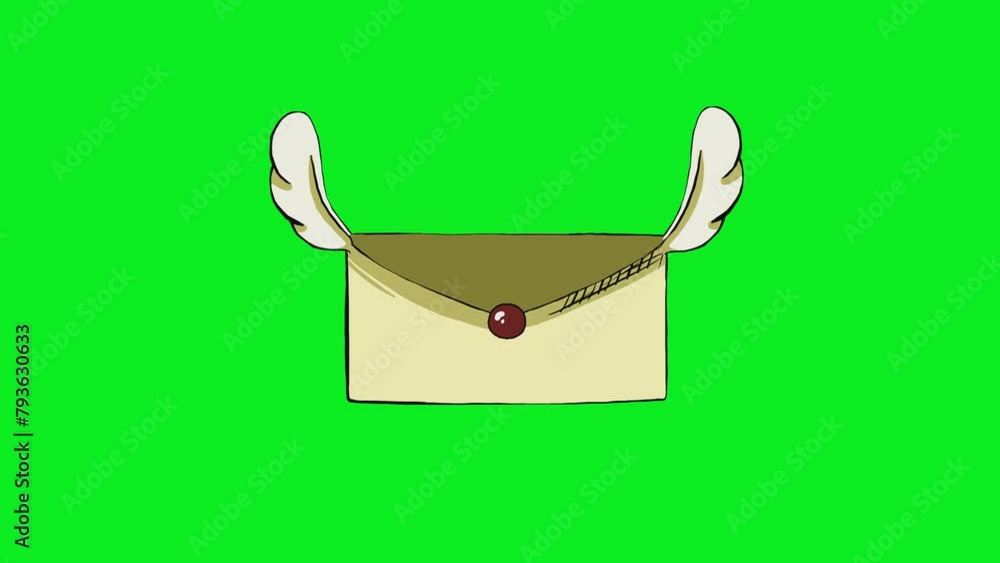 2d animated cartoon Winged paper envelope flight cycle loop in green ...