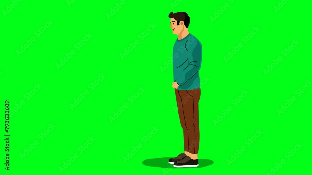 2d animated cartoon character of a man is standing and waiting and ...