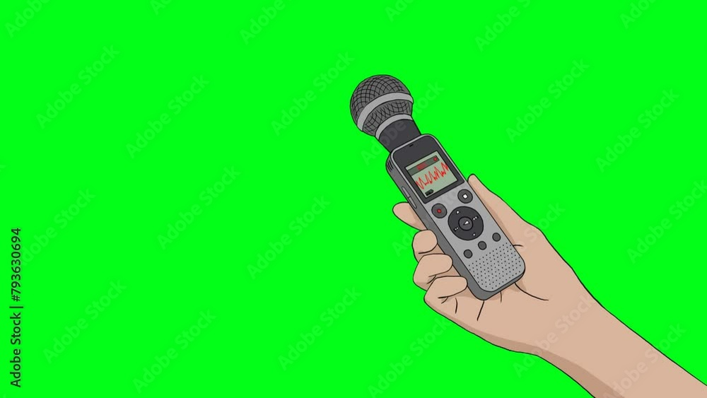2d animated cartoon A hand enters the frame holding a microphone and ...