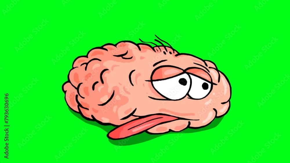 2d animated cartoon a brain or mind character is tired and damaged that ...