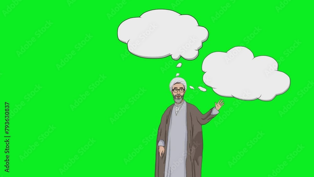 2d animated cartoon man character of an Islamic sheikh is talking and ...