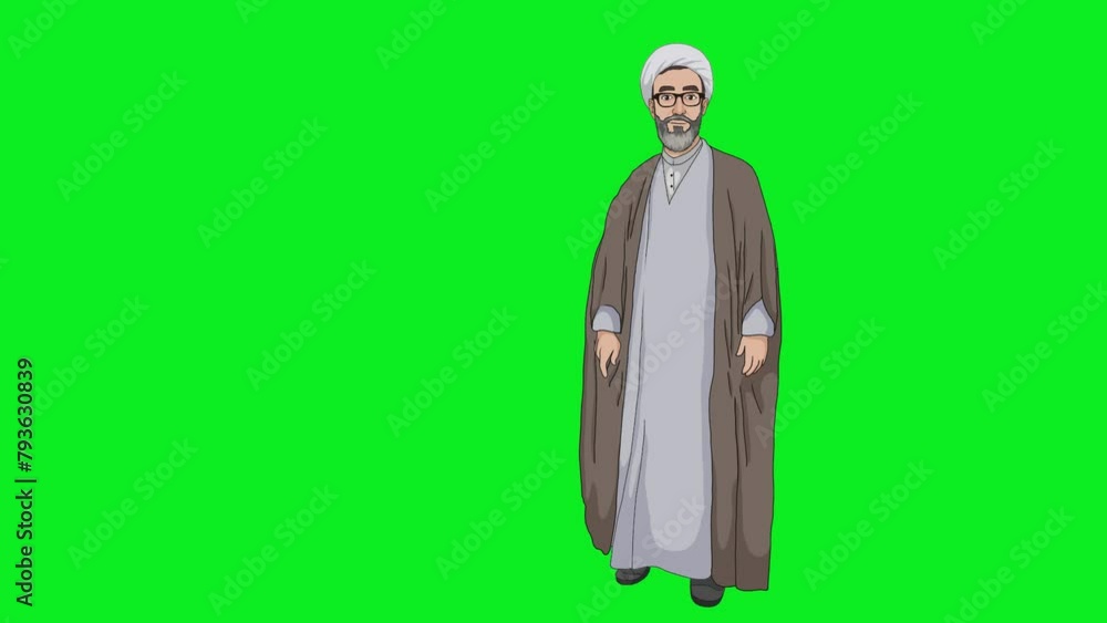 2d animated cartoon man character of an Islamic sheikh is walking ...