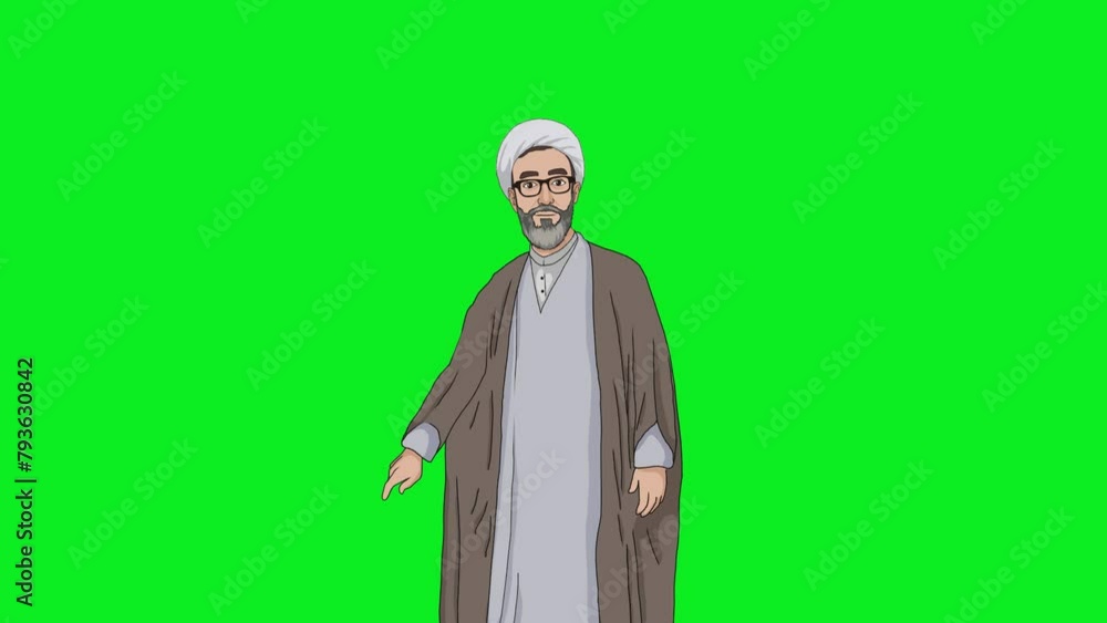 Vidéo Stock 2d animated cartoon man character of an Islamic sheikh is ...