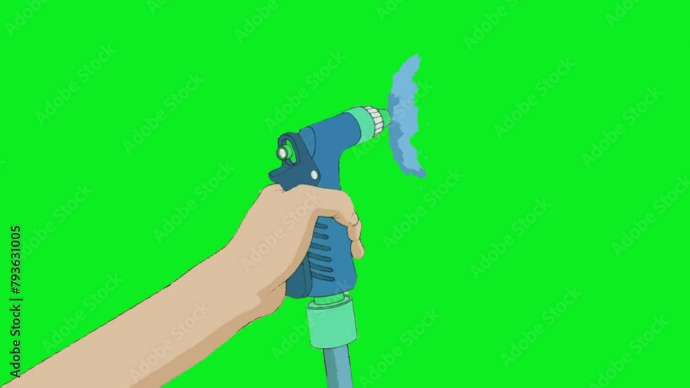 2d animated cartoon A hand holding a high-pressure water hose that ...