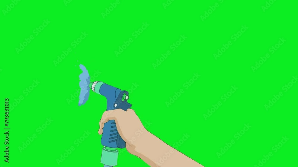 2d animated cartoon A hand holding a high-pressure water hose that ...