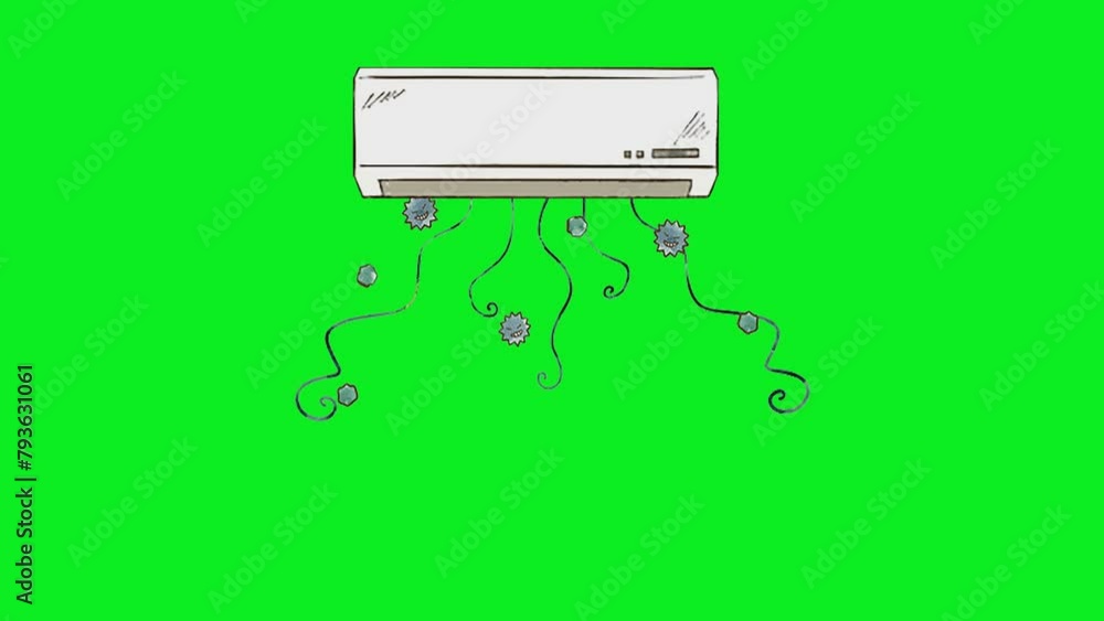 2d animated cartoon A wall-mounted air conditioner that emits dirty and ...