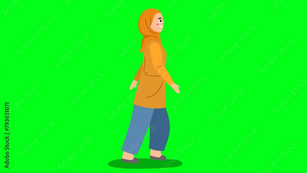 2d animated cartoon Muslim female character with hijab walking cycle ...