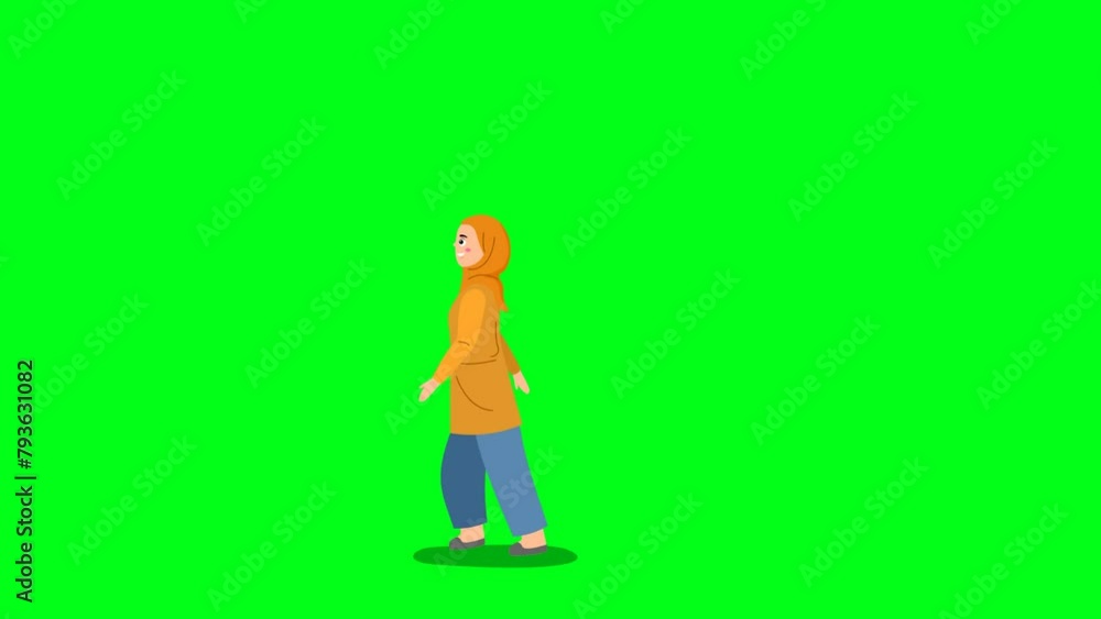 2d animated cartoon Muslim female character with hijab walking from ...