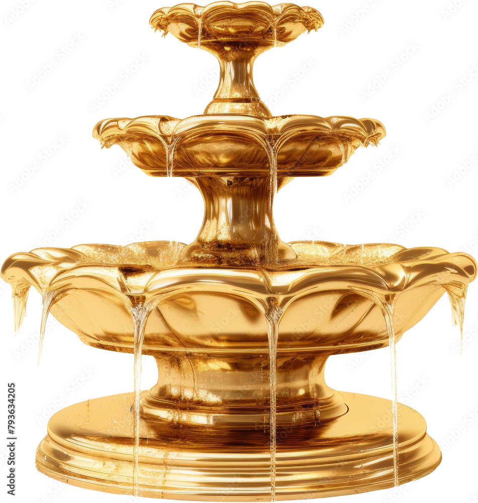 golden fountain,fountain made of gold isolated on white or transparent ...