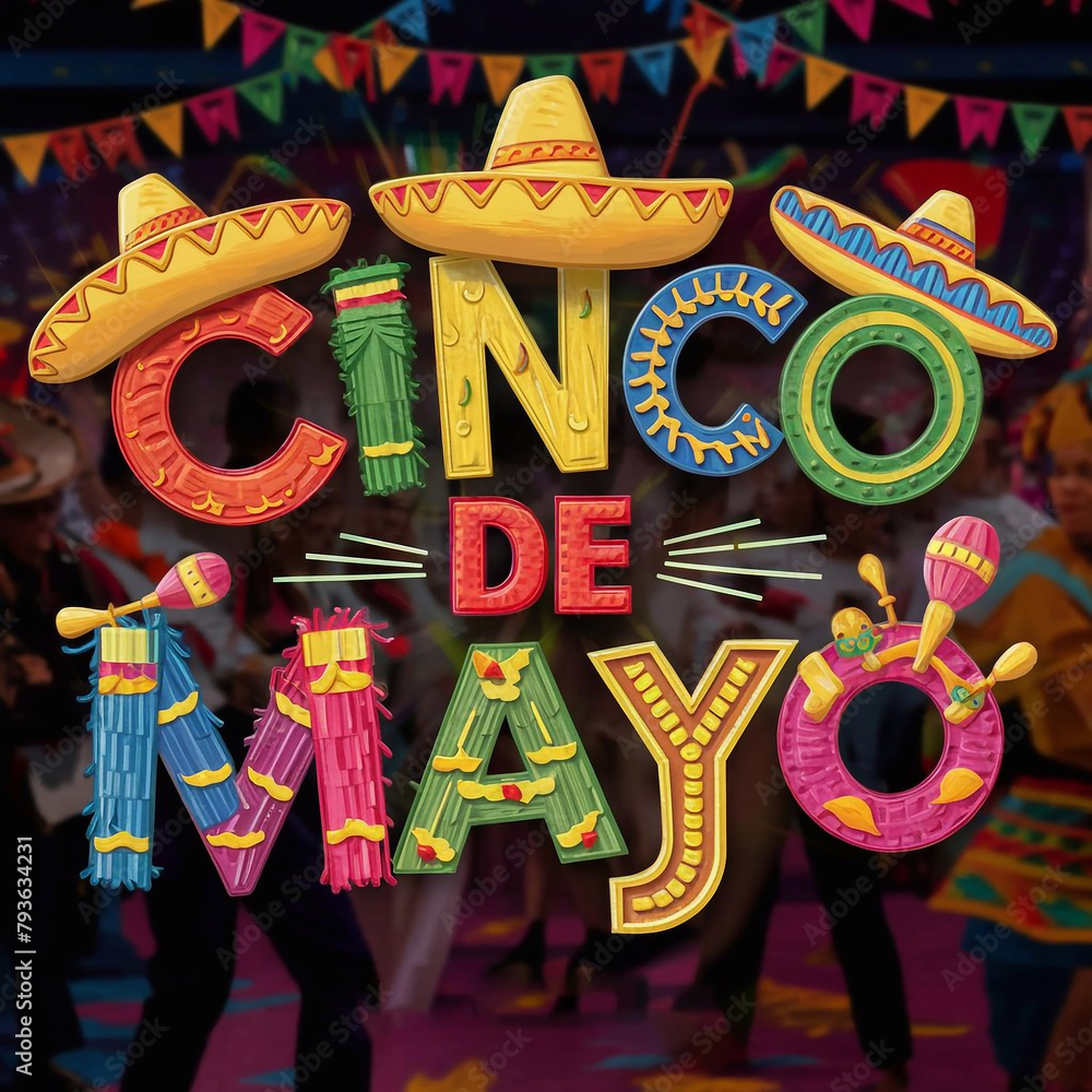 Celebrate cinco de Mayo text effect and illustration invitation card ...