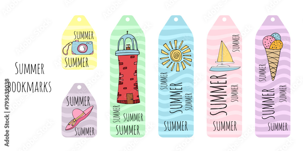 Set kid's bookmarks for reading, education. Summer bookmarks with ...