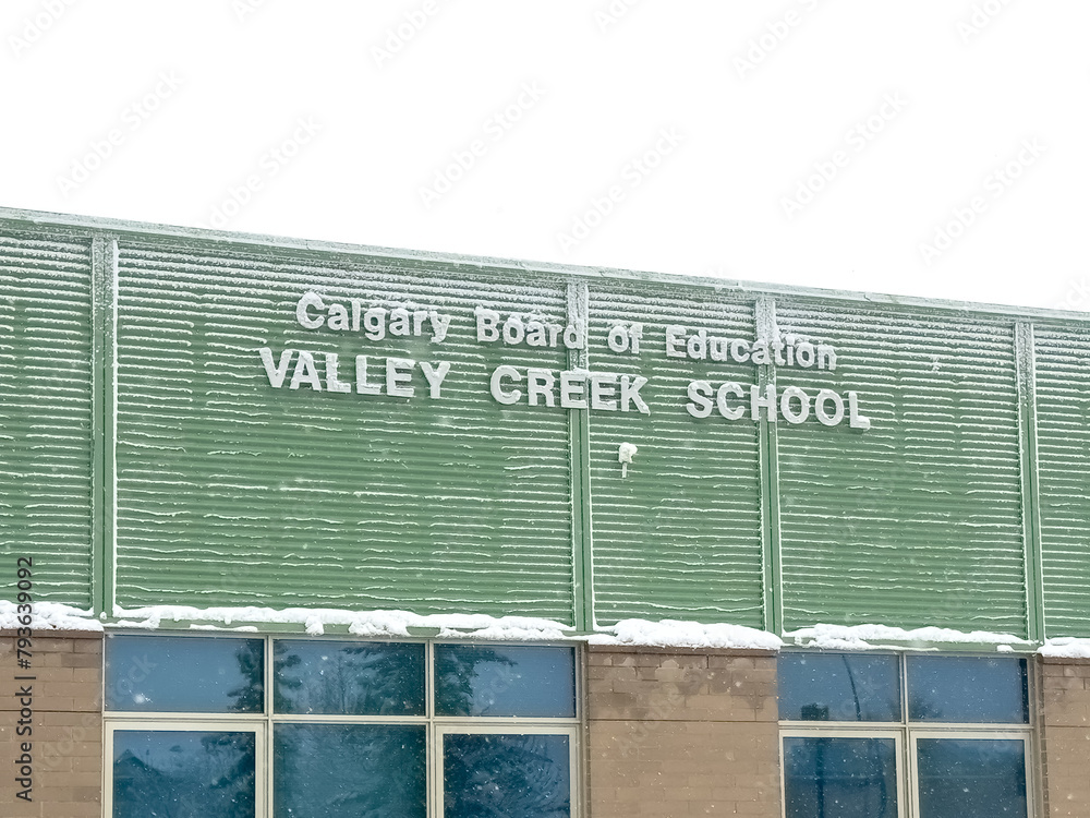 Calgary, Alberta, Canada. Apr 16, 2024. A Valley Creek School sign ...