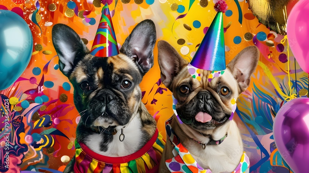 Adorable dogs wearing hilarious party clothes, striking a pose in front ...