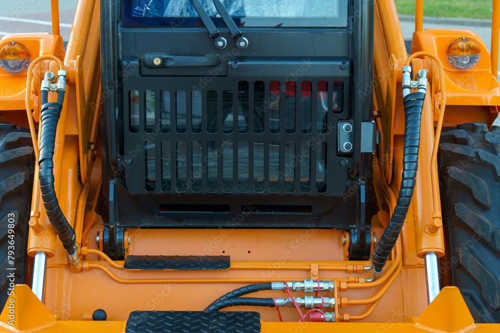 Spiral cable connecting truck cabin and trailer. Pneumatic hoses and ...