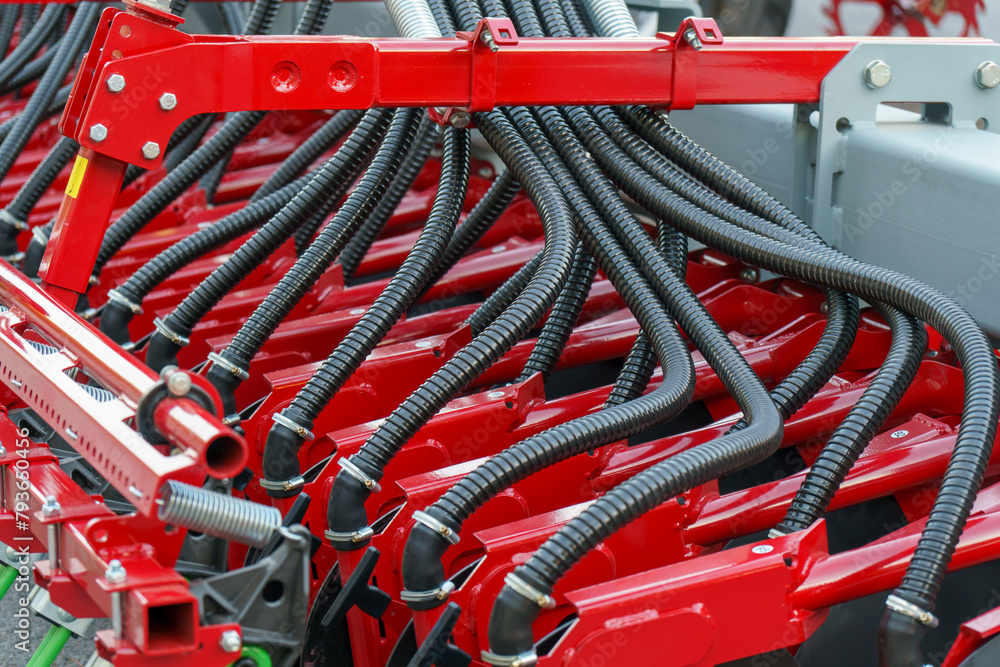 Spiral cable connecting truck cabin and trailer. Pneumatic hoses and ...