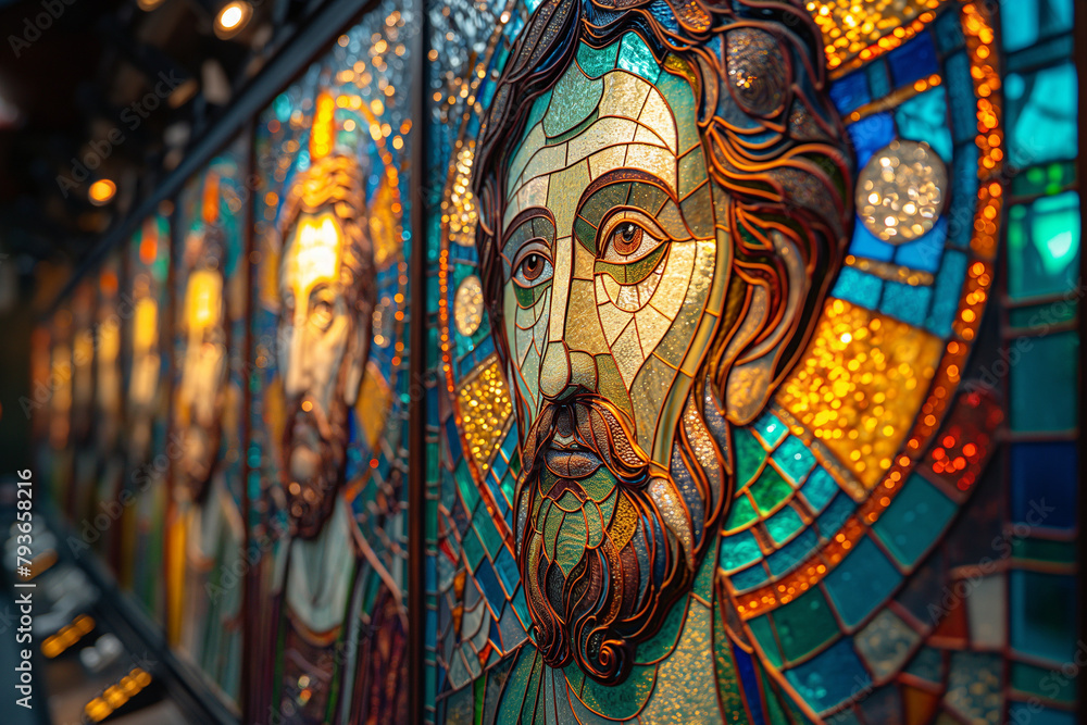 stained glass artworks Depict figures from various religious traditions ...