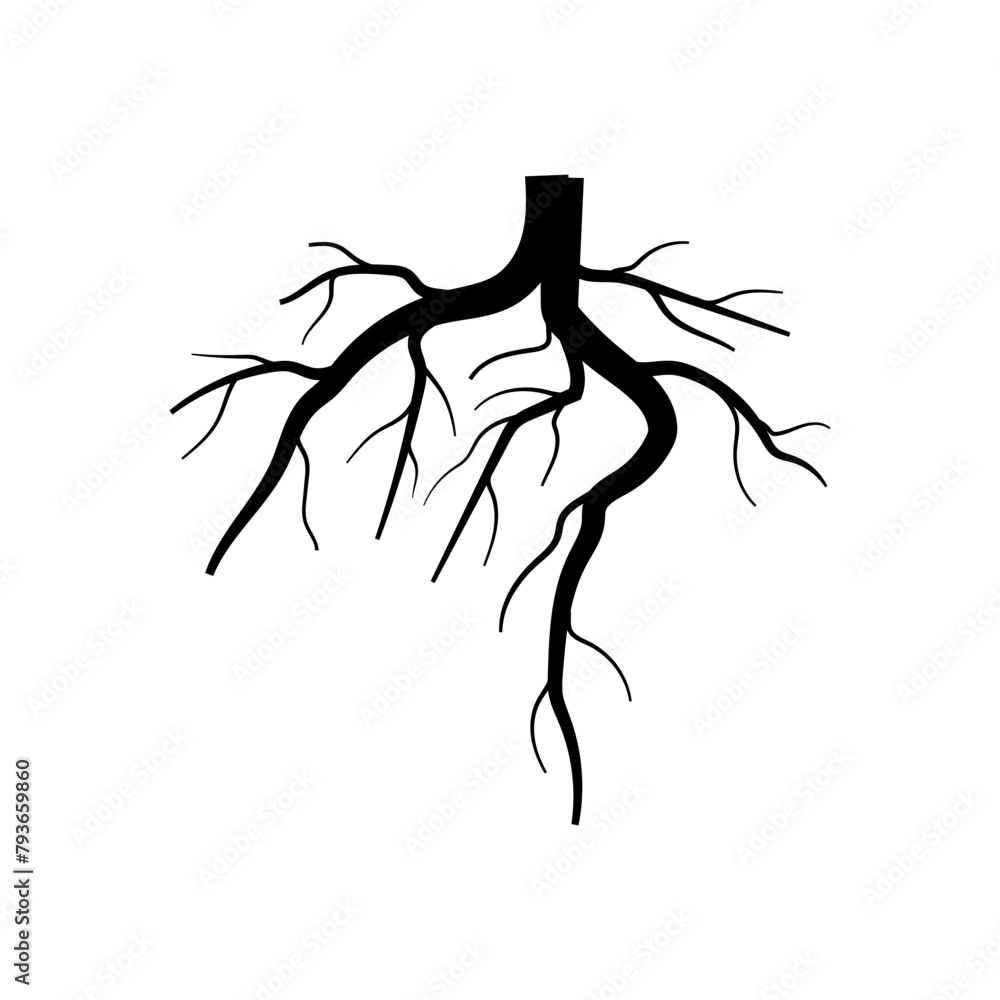 underground tree root cartoon. network structure, foundation soil ...
