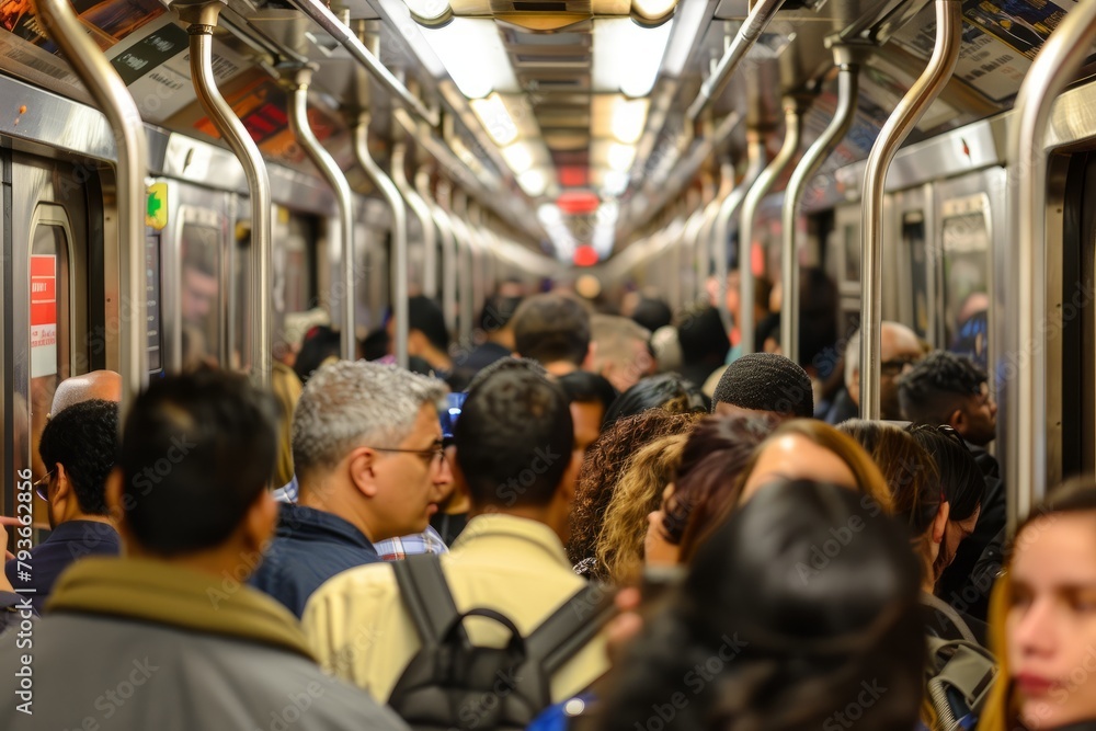 Professional Photography of a packed subway train during peak hours ...
