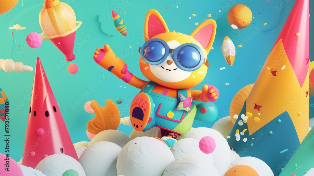 A playful interpretation of a successful product launch with cartoonish ...