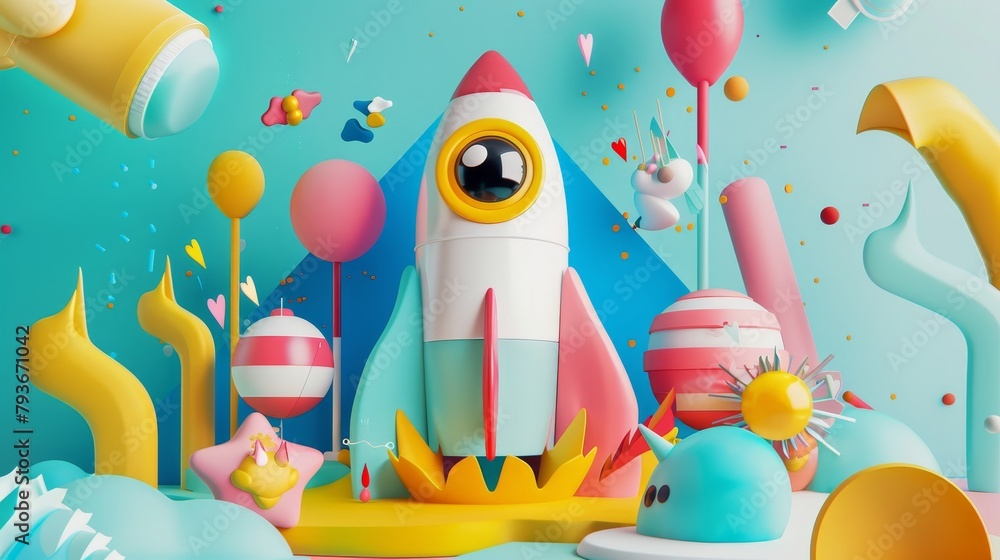 A playful interpretation of a successful product launch with cartoonish ...