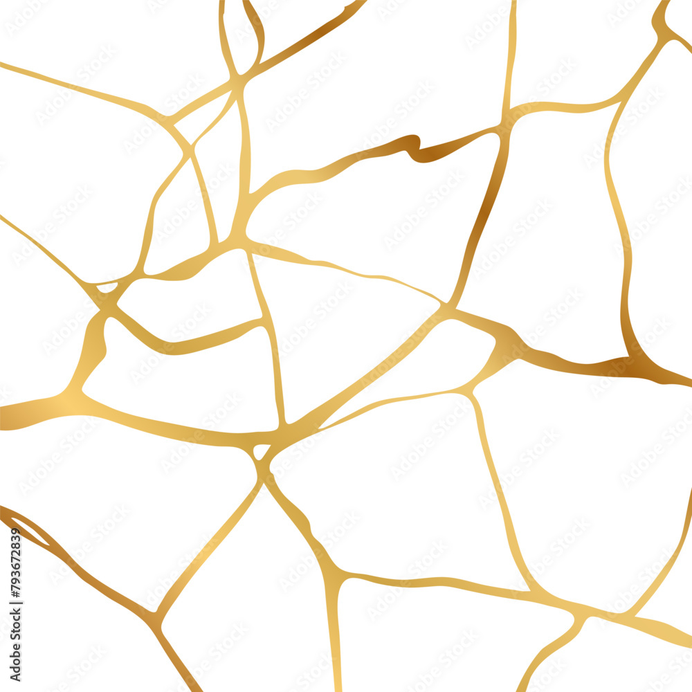 Gold kintsugi crack repair marble texture vector illustration isolated ...
