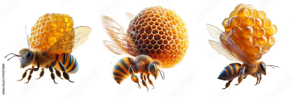 Set of Three bees are shown in a row, with one of them carrying a ...