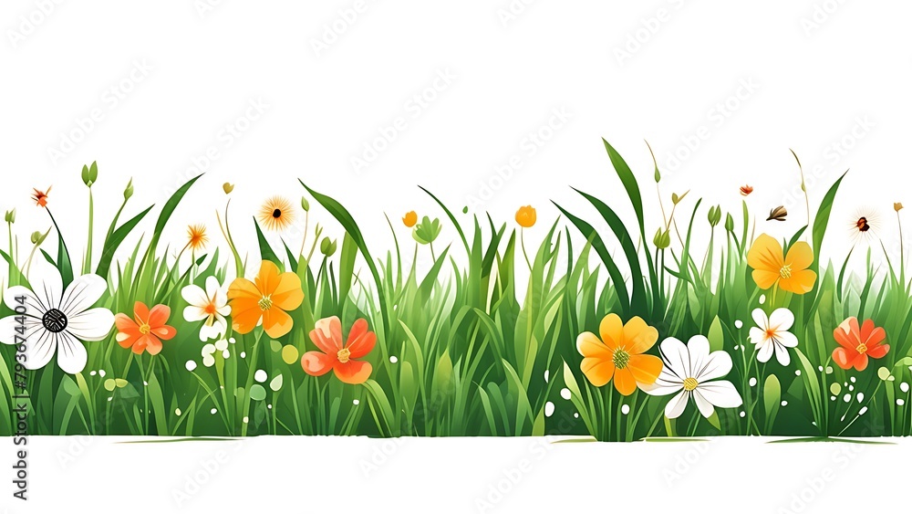 Spring flowers and grass. Green grass with cute spring flowers ...